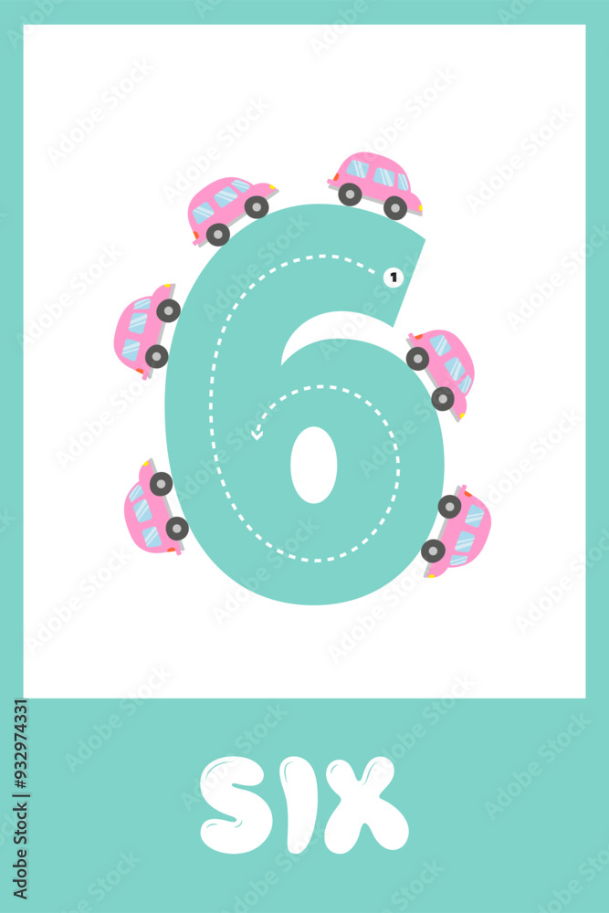 Vecteur Stock Learning numbers 6. Educational cards for children with numbers. Handwriting ...