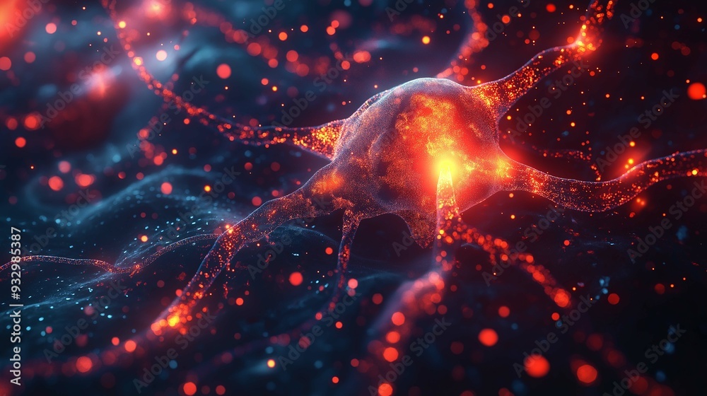 ภาพประกอบสต็อก 3D cartoon illustration of a cartoon neuron firing ...