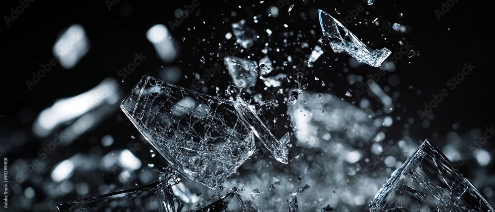 Dynamic glass texture featuring shattered pieces with bits and shards ...