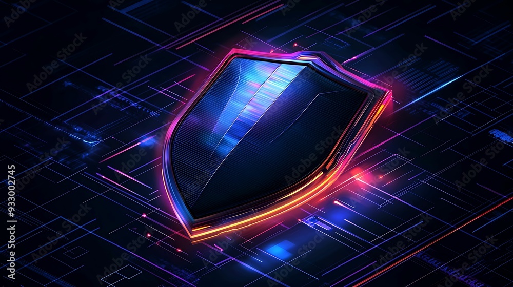 Isometric view of a vibrant, geometric shield design with dynamic light ...