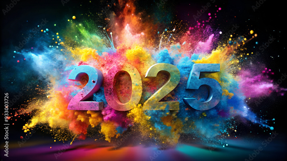 Vibrant 2025 Typography with Color Explosion Background. Dynamic 2025 ...
