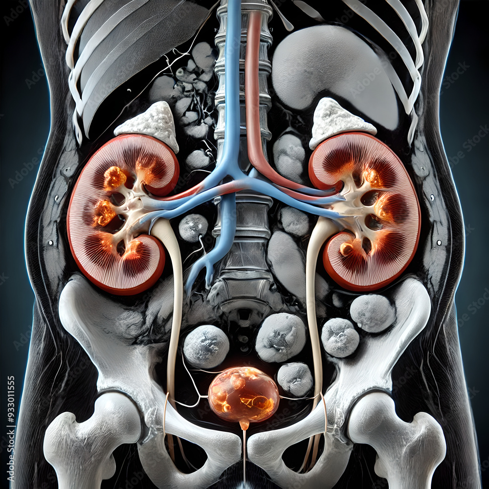 The CT scan clearly shows kidney stones located in the renal pelvis. A ...