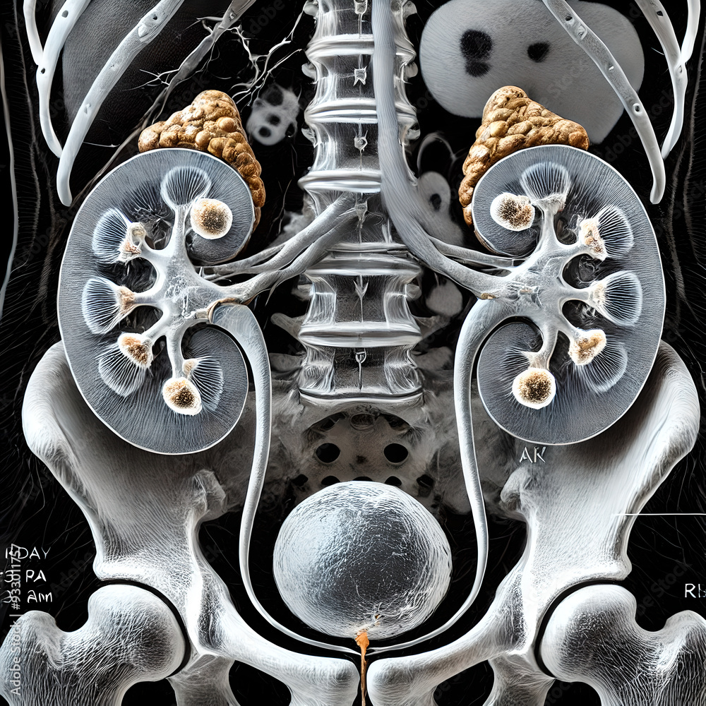 The CT scan clearly shows kidney stones located in the renal pelvis. A ...