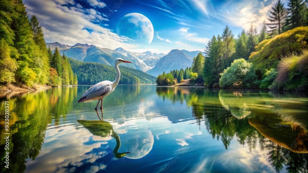 Pristine planet with a water drop symbol: blue oceans, green forests ...