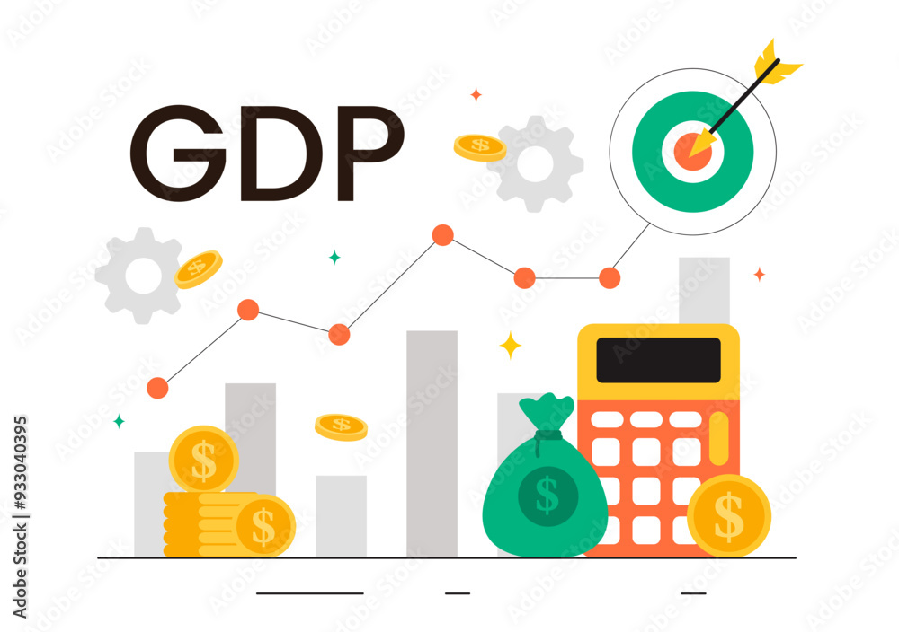 GDP or Gross Domestic Product Vector Illustration with Economic Growth ...