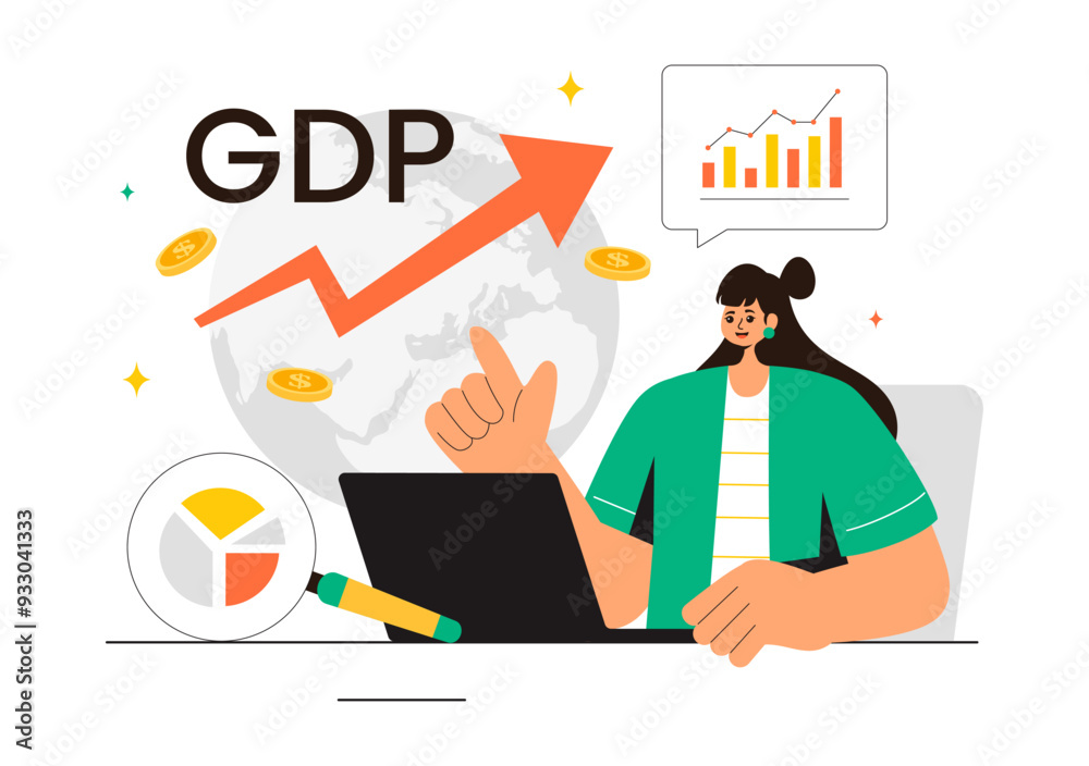 GDP or Gross Domestic Product Vector Illustration with Economic Growth ...