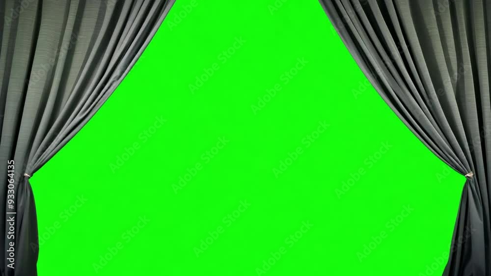Green Screen Reveal: Elegant black curtains frame a vibrant green ...