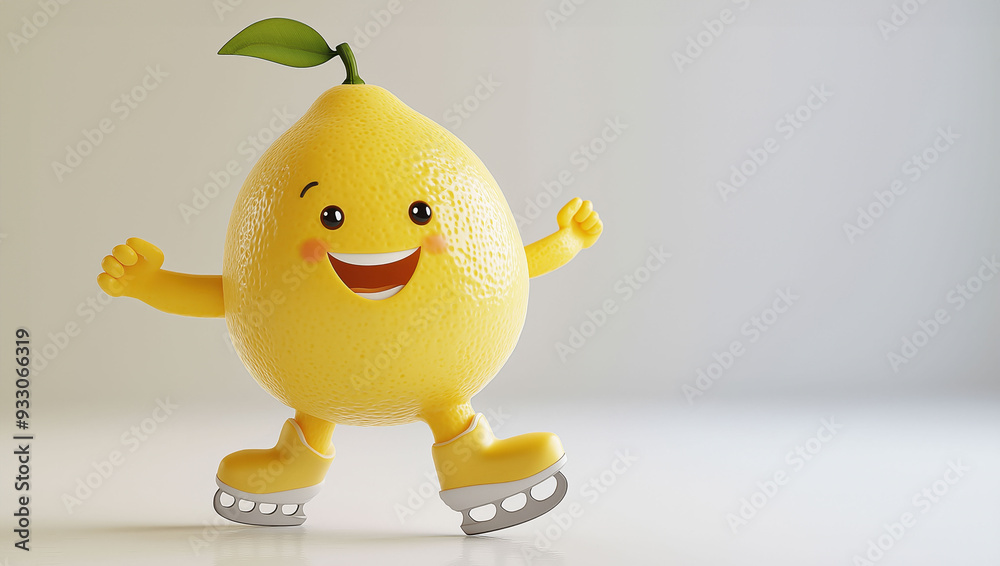 Cute lemon 3d character skating on ice skates on isolated background ...