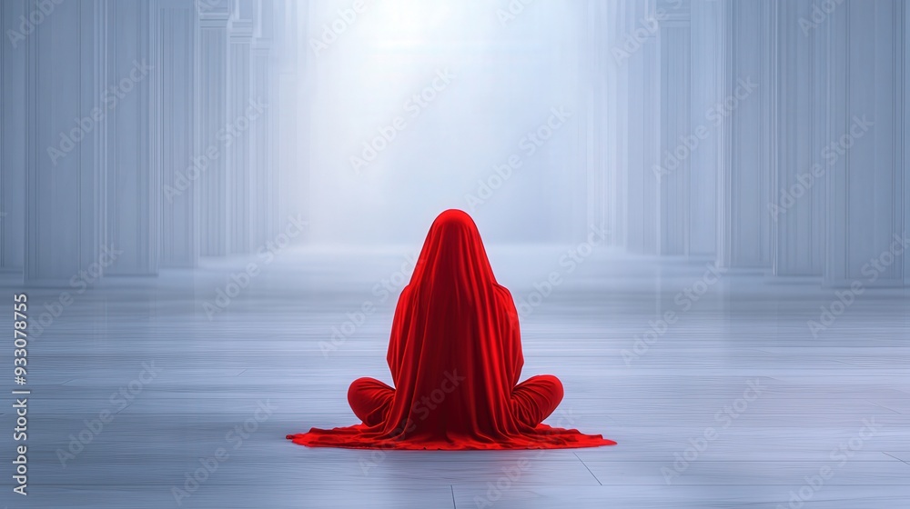 Female Sufi in red abaya seated within a grand white mosque, intricate ...