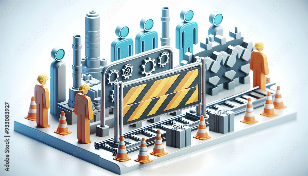 3D Icon as Safety barrier and assembly line concept as A safety barrier ...