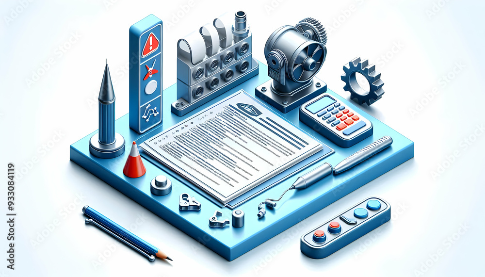 3D Icon as Safety data sheet and manufacturing equipment concept as A ...