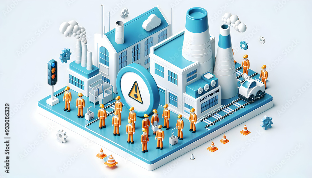 3D Icon as Safety training icon and factory floor concept as A safety ...