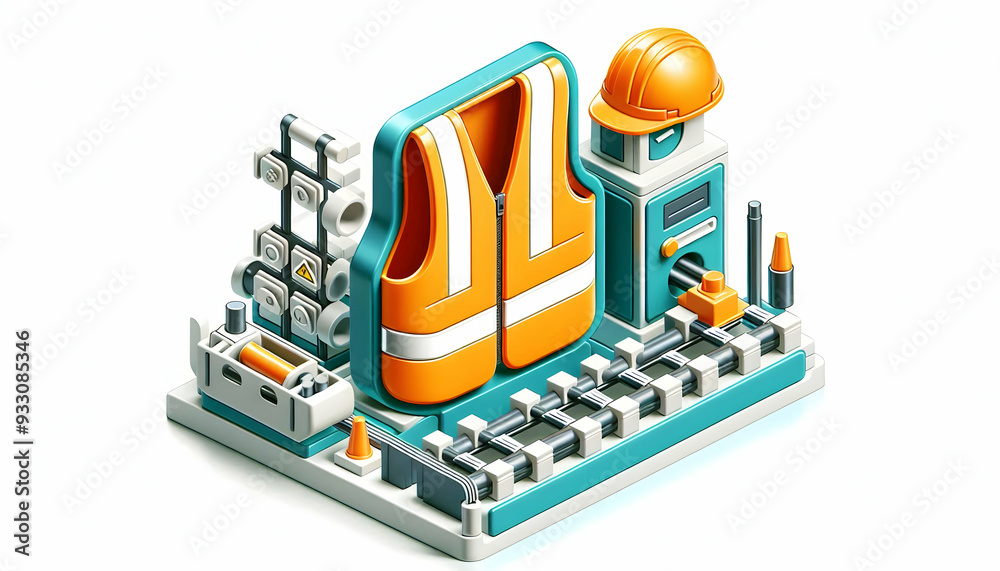 3D Icon as Safety vest and assembly line concept as A safety vest ...