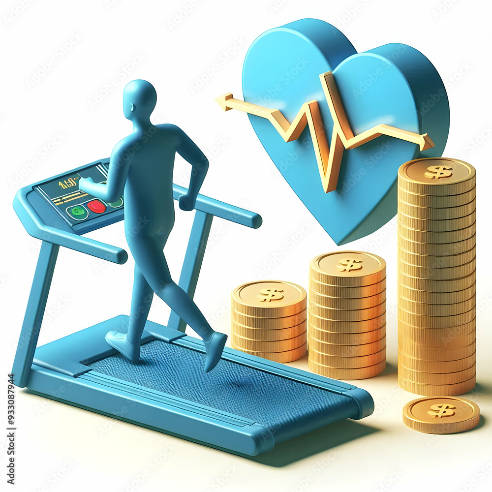 3D Icon as Treadmill and coin stack concept as A treadmill and a stack ...
