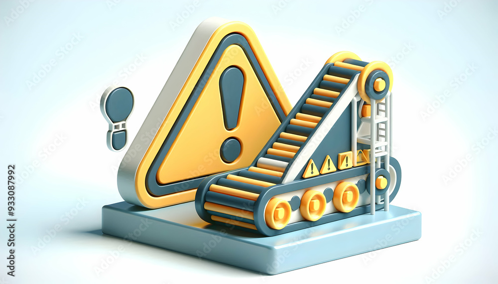 3D Icon as Warning sign and conveyor belt concept as A warning sign ...