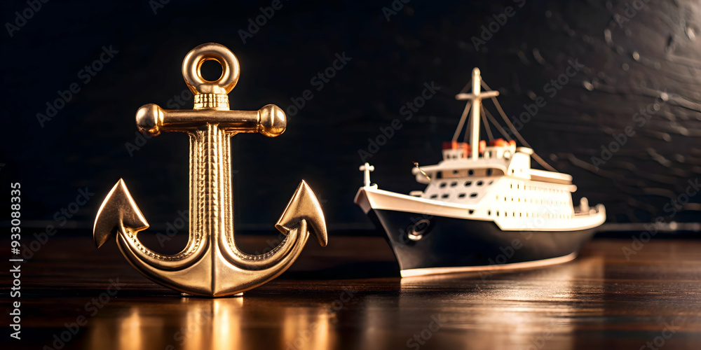 3d Flat icon as Anchor and a ship symbolizing stability and exploration ...