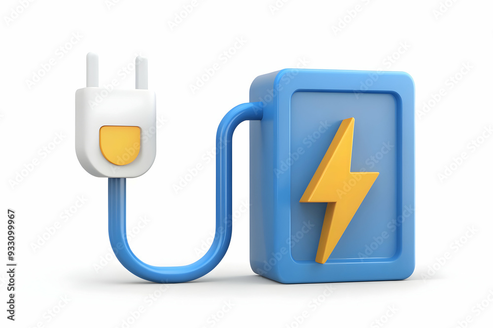 3d Flat icon as EV charger and a lightning bolt icon symbolizing fast ...
