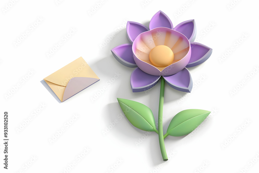 3d Flat icon as Flower and a thank you note symbolizing simple ...