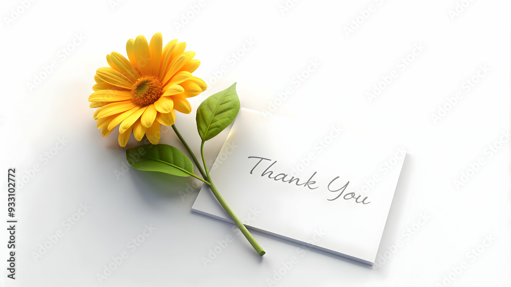 3d Flat icon as Flower and a thank you note symbolizing simple ...