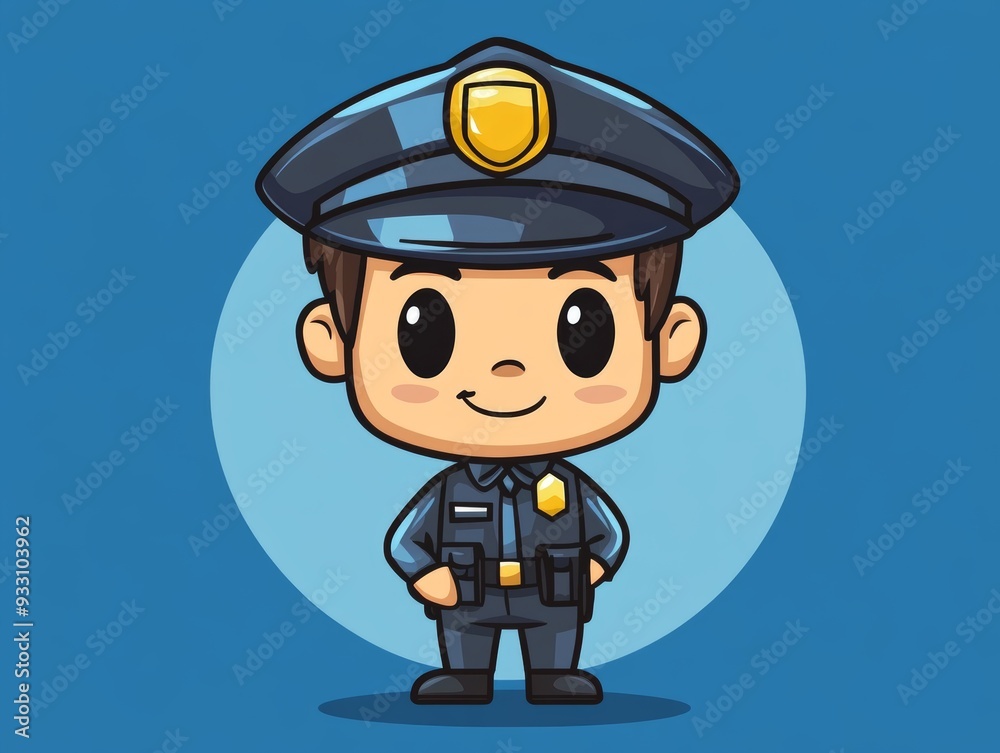 Cartoon police officer icon with hat in photography shot for a creative ...