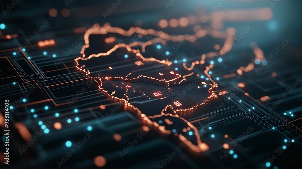ภาพประกอบสต็อก Digital Silk Road: Central Asia Illuminated - A high ...