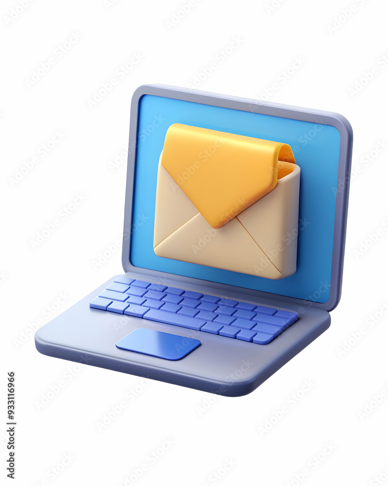 3d Flat icon as Thank you email and a laptop symbolizing digital thanks ...