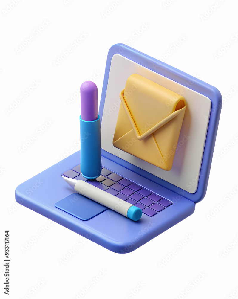 3d Flat icon as Thank you email and a pen symbolizing digital and ...