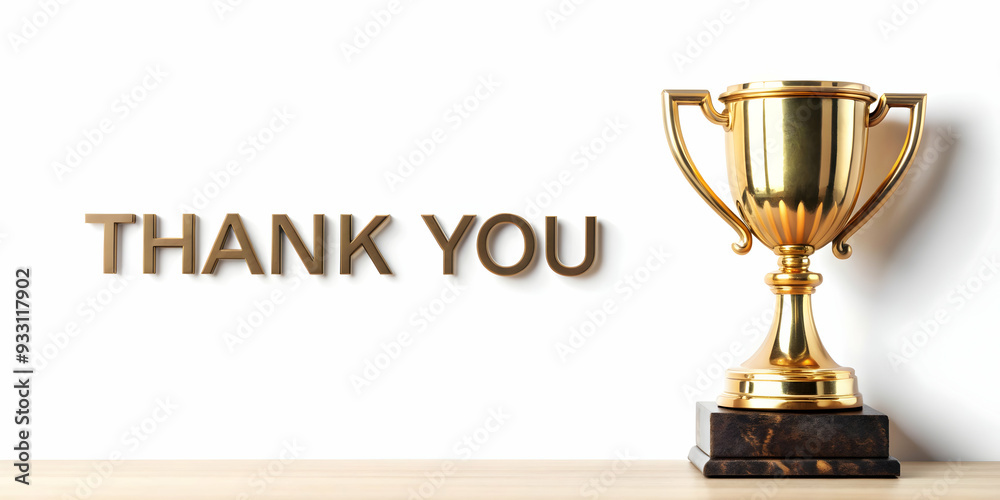 3d Flat icon as Thank you poster and a trophy symbolizing achievement ...