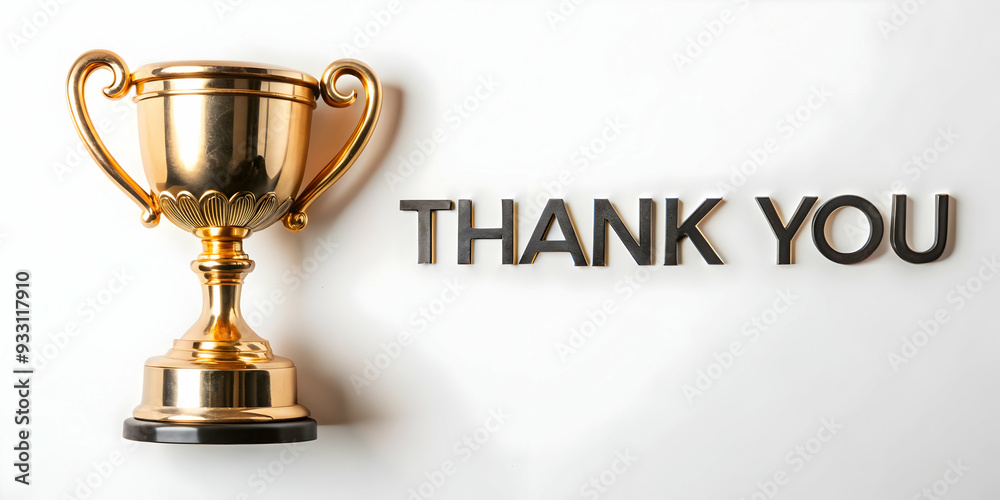 3d Flat icon as Thank you poster and a trophy symbolizing achievement ...