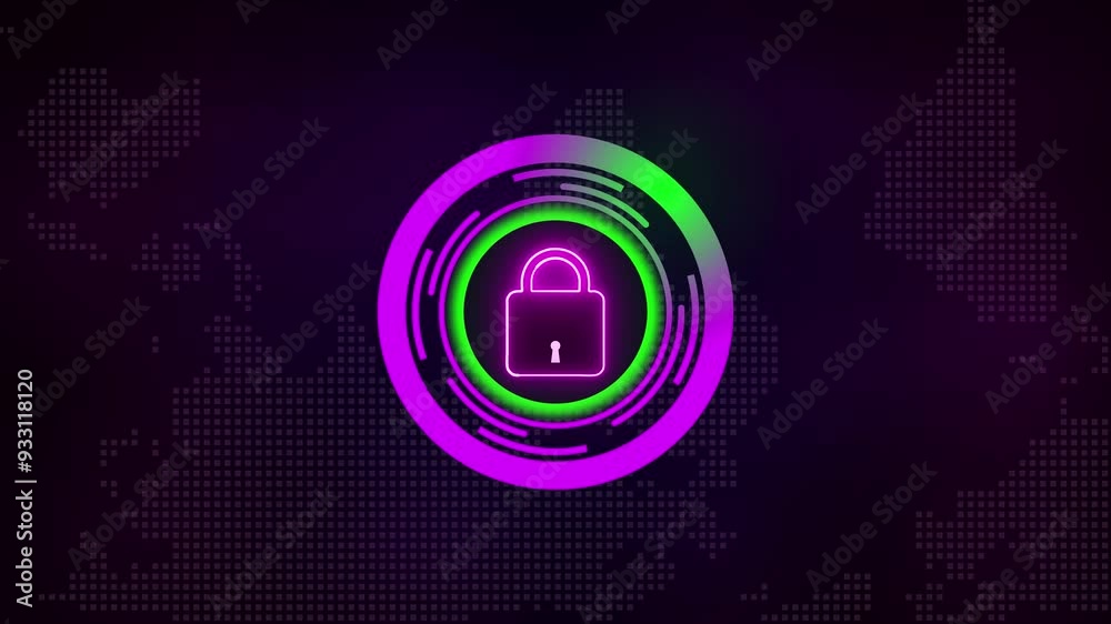 Cyber Security Lock Icon Animation with Neon Glow Line – High-Quality ...
