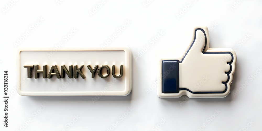 3d Flat icon as Thank you sign and a thumbs up icon symbolizing positive feedback with ample ...
