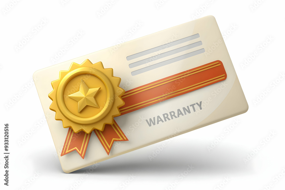 3d Flat icon as Warranty card and a gold star symbolizing quality and ...