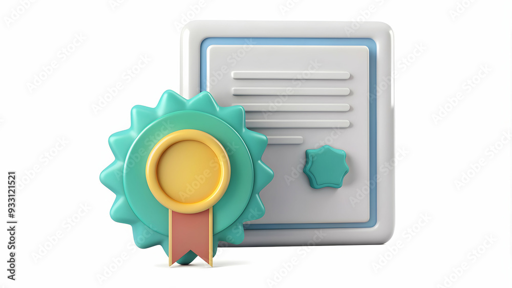 3d Flat icon as Warranty certificate and a stamp symbolizing official ...