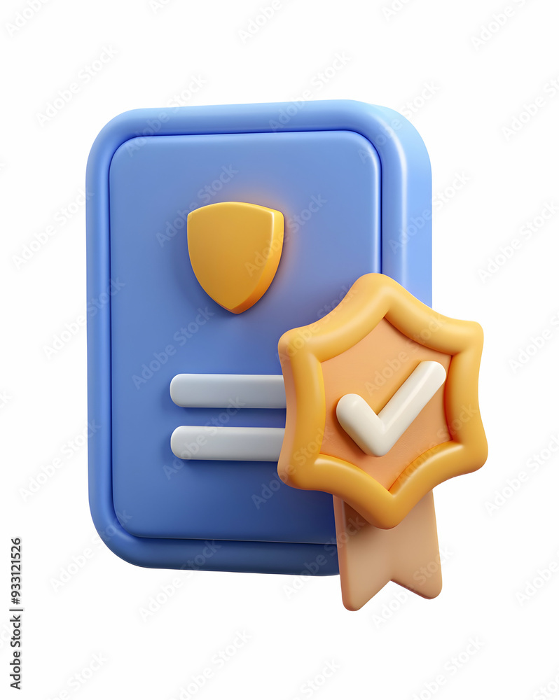 3d Flat icon as Warranty certificate and a stamp symbolizing official ...