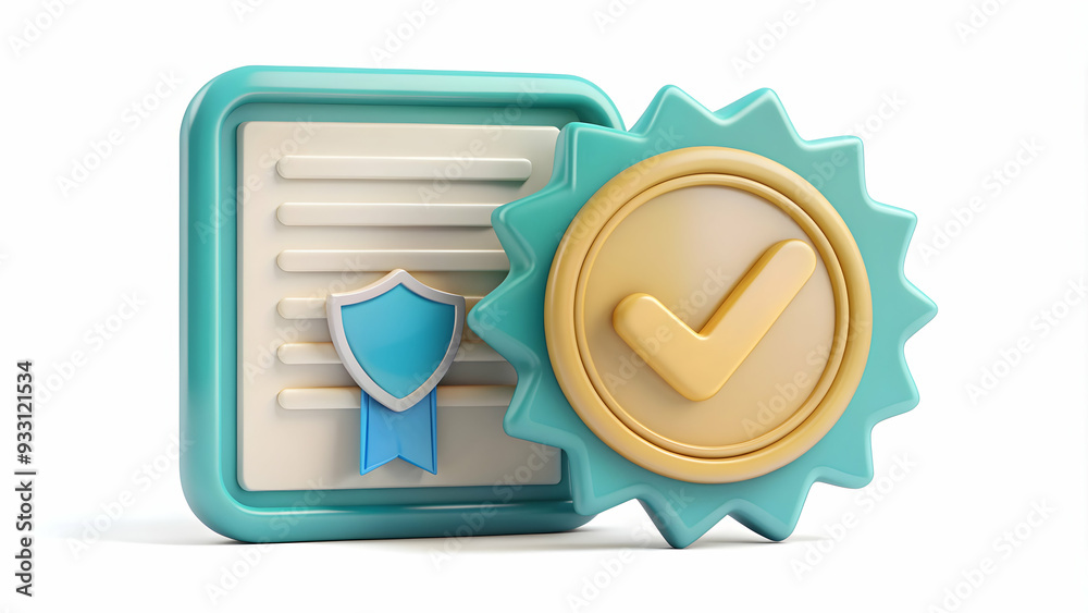 3d Flat icon as Warranty certificate and a stamp symbolizing official ...