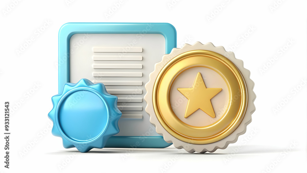 3d Flat icon as Warranty certificate and a stamp symbolizing official ...