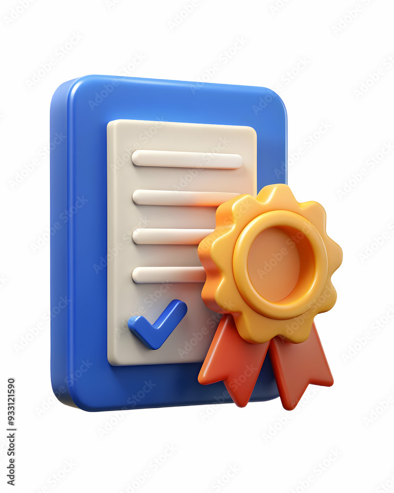 3d Flat icon as Warranty certificate and a stamp symbolizing official guarantee with ample space ...