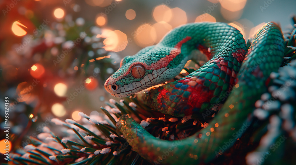 Beautiful green snake, symbol of 2025 year with sparkles Stock Photo ...