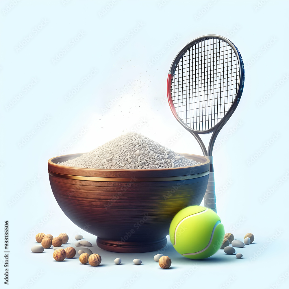 Photo Realistic as Meditation bowl and tennis racket concept as A ...