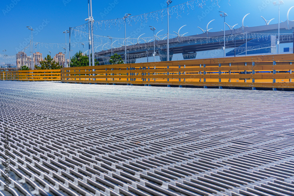 Floor surface with pipes tubes for skating rink temperature and frost ...