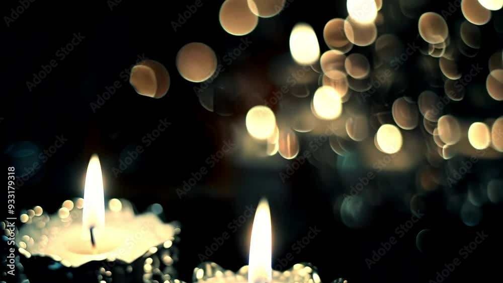 Candles burn in the dark. Bokeh lights flickering. Christmas,Halloween ...
