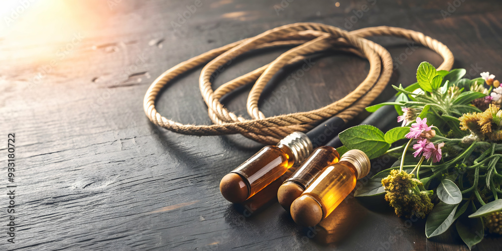 Photo Realistic as Jump rope and herbal supplement concept as A jump ...