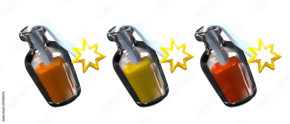 Set of Molotov cocktails of different colors. Bottles with various ...