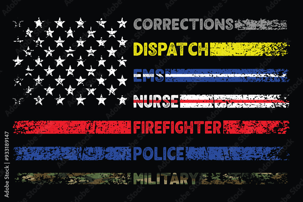 First Responder American Flag With Awareness Colors In Stars And ...