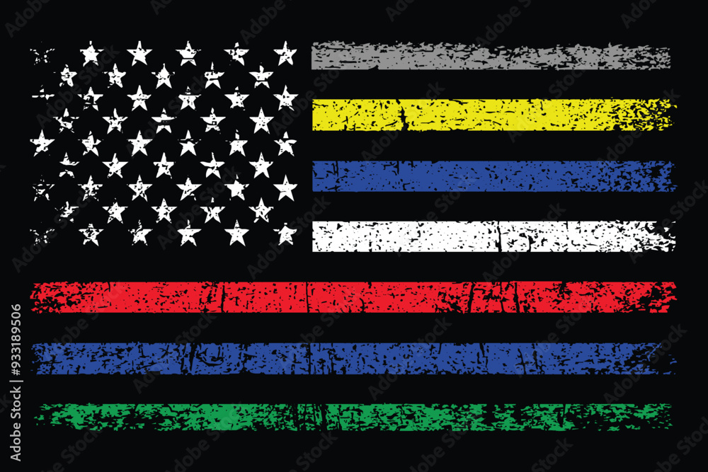 First Responder American Flag With Awareness Colors In Stars And ...