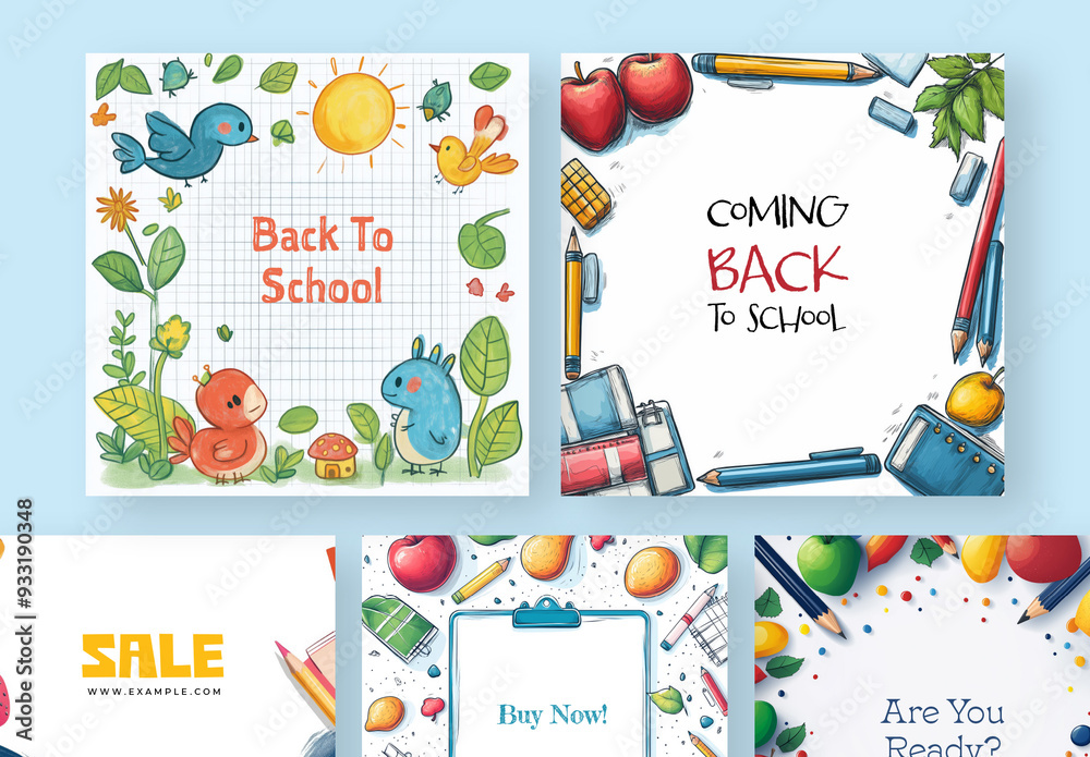 Social Media Layouts With Back To School Theme, Generative ai Stock ...