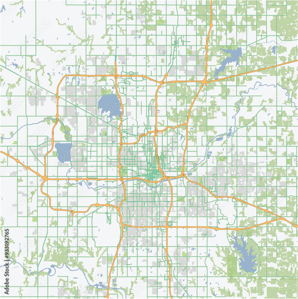 Road map of Oklahoma City in Oklahoma. Contains layered vector with ...