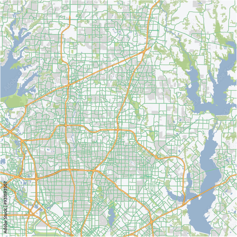 Road map of Plano in Texas. Contains layered vector with roads water ...