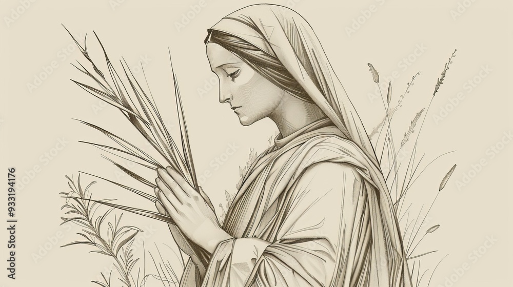 Saint Julia of Corsica's deep faith in prayer, holding a palm branch ...