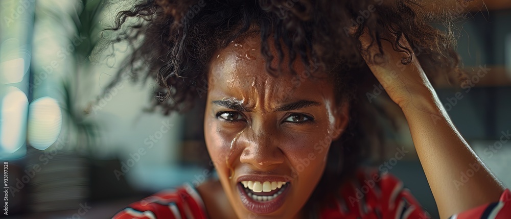 Upset black woman screaming and crying indoors at home. shock and ...